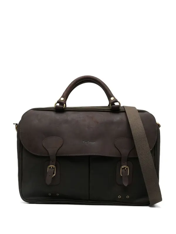 Barbour Waxed Leather Trim Tote With Buckle Straps