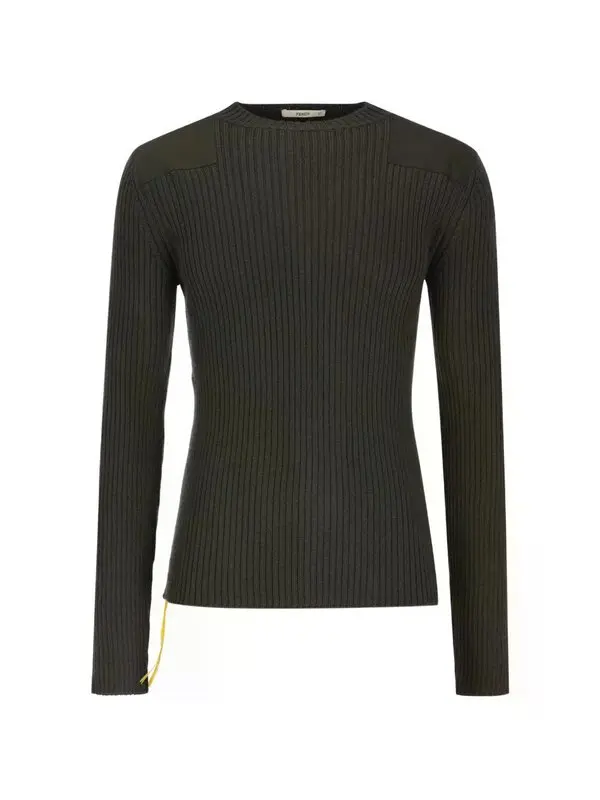 Fendi Ribbed-knit Shoulder-patch Sweater - Green