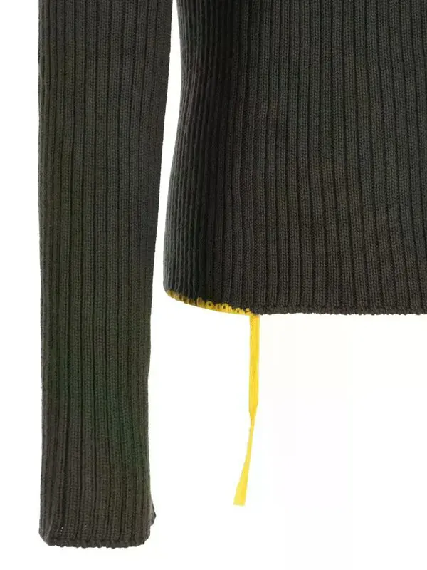 Fendi Ribbed-knit Shoulder-patch Sweater - Green