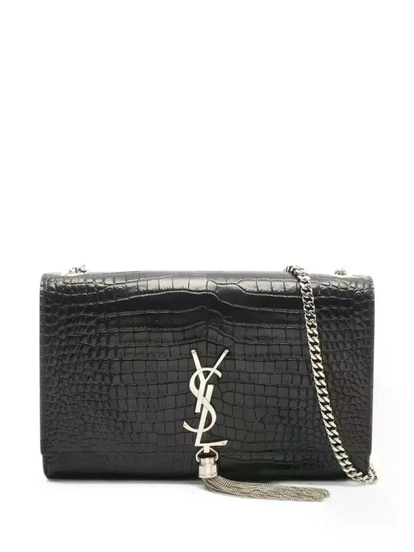 Saint Laurent 2010 Kate Croc-embossed Shoulder Bag - Black