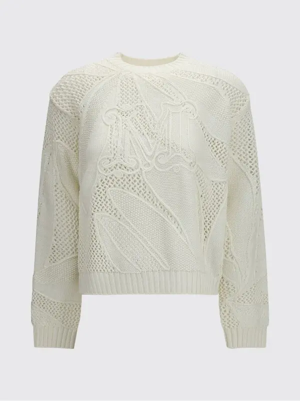 Max Mara Openwork Cotton Crew-neck Jumper With Embroidered Monogram