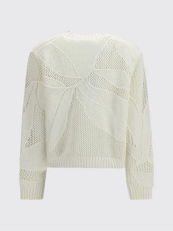 Max Mara Openwork Cotton Crew-neck Jumper With Embroidered Monogram