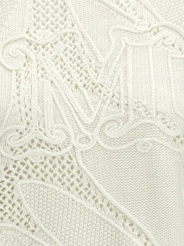 Max Mara Openwork Cotton Crew-neck Jumper With Embroidered Monogram