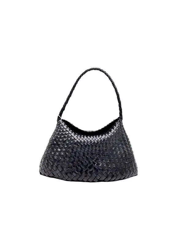 Dragon Diffusion Woven Leather Hobo Shoulder Bag - Black