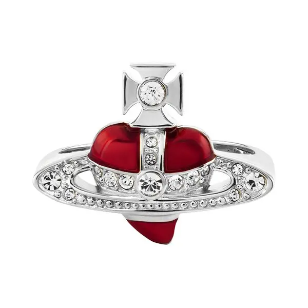 VIVIENNE WESTWOOD New Diamante Heart Ring 'crystal/indian Pink - Silver