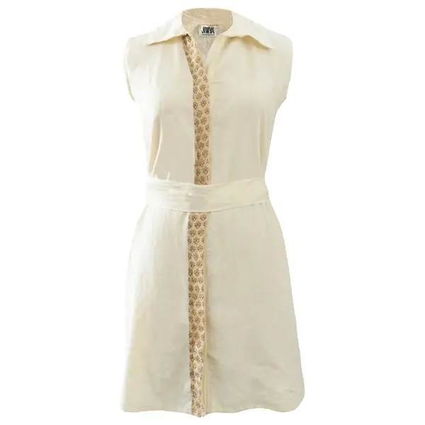 JIWYA Neutrals Bela Belted Mulmul Cotton Dress In Cream