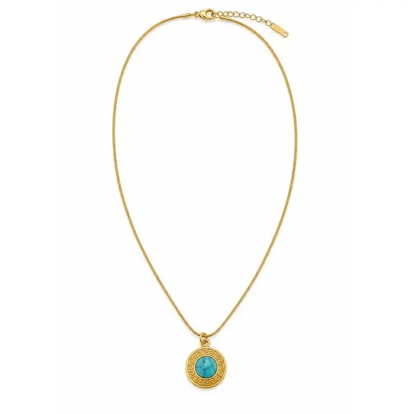 NUVV COLLECTION Turquoise Medallion Pendant Necklace - Gold