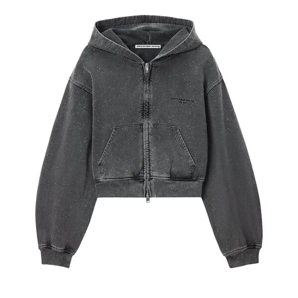 Alexander Wang Allover Hotfix Zip-up Hoodie 'washed Asphalt