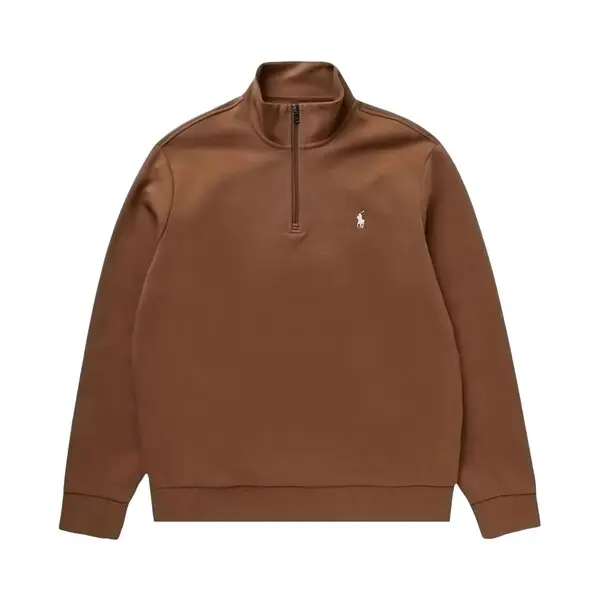 Polo Ralph Lauren Long Sleeve Double Knit Tech Zip Pullover Sweatshirt 'luggage Brown