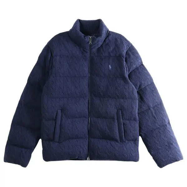 Polo Ralph Lauren Long Sleeve Quilted Cable Knit Full Zip Mockneck Sweater 'hunter Navy