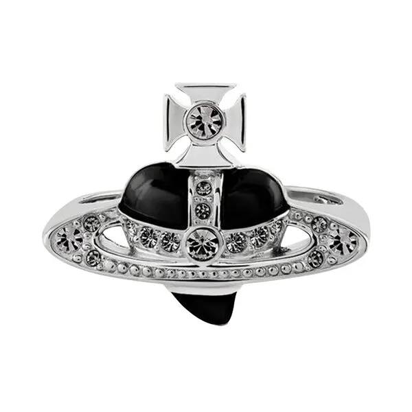 VIVIENNE WESTWOOD New Diamante Heart Ring 'crystal/black - Silver