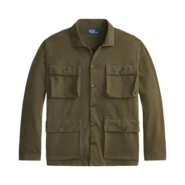 Polo Ralph Lauren Long Sleeve Sueded Moleskin Pocket Cargo Jacket 'canopy Olive