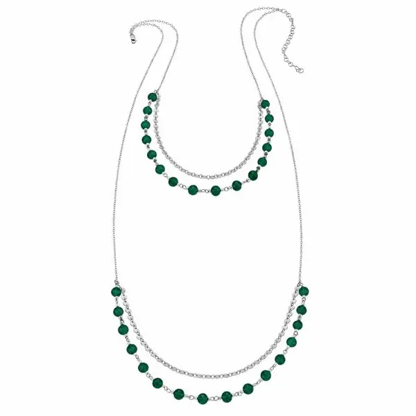 HEATHER HAWKINS Get Lucky Layered Gemstone And Coin Chain Necklace White Gold Vermeil Onyx - Green