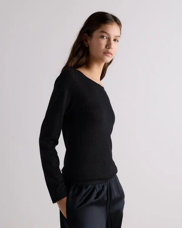 Quince Cashmere Silk Sparkle Wide Neck Sweater