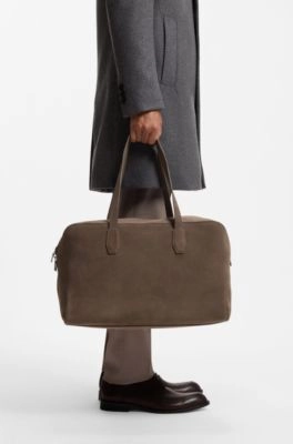BOSS Suede Duffel Bag With Emed Logo