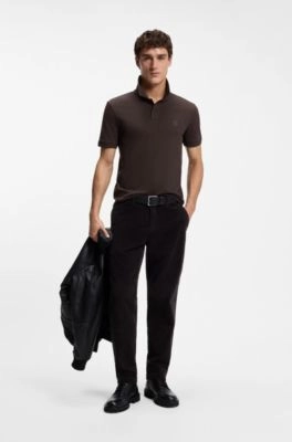 BOSS Stretch-cotton Slim-fit Polo Shirt With Logo Patch - Dark Brown