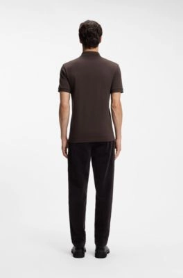 BOSS Stretch-cotton Slim-fit Polo Shirt With Logo Patch - Dark Brown
