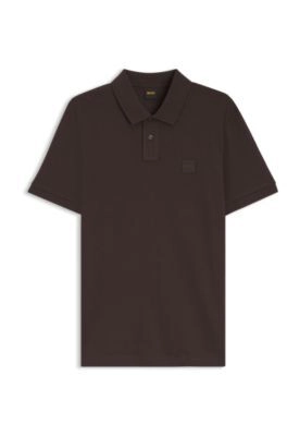 BOSS Stretch-cotton Slim-fit Polo Shirt With Logo Patch - Dark Brown