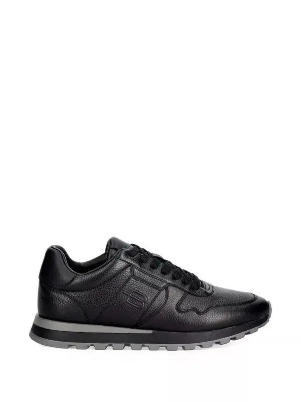 BALDININI Logo-embossed Grained Leather Sneakers - Black