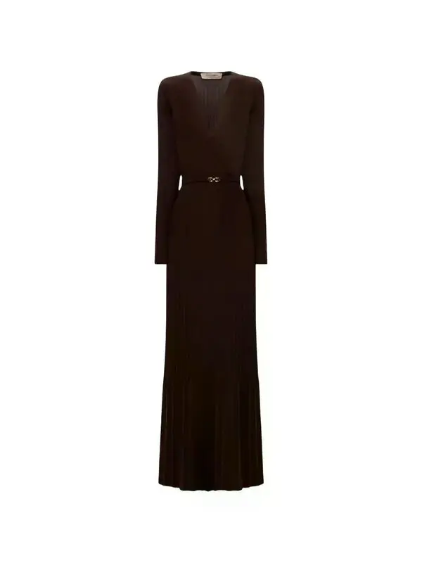 TWINSET Straight-cut Knitted Midi Dress With A Belt - Brown