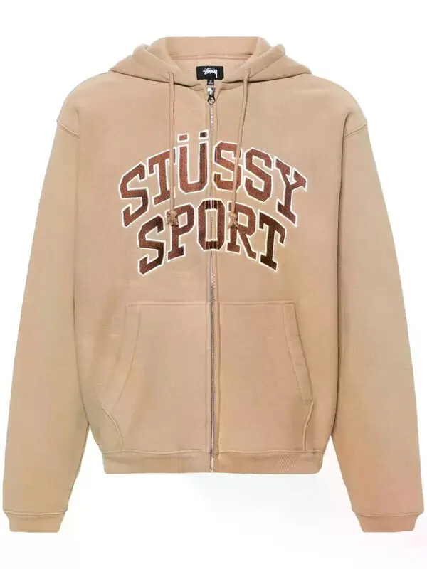 StÜssy Logo-embroidered Zip-up Hoodie - Neutrals