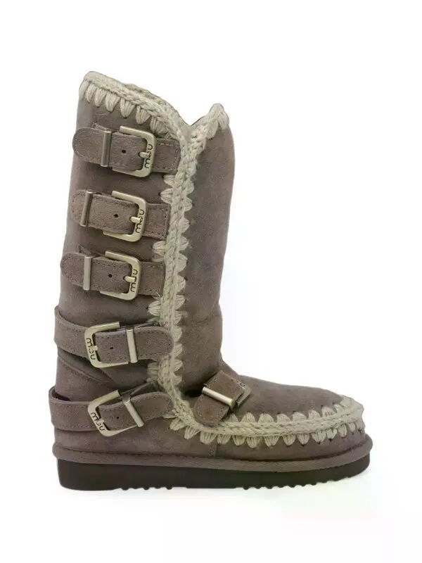 Mou Eskimo Buckle-fastening Crochet-trim Boots - Grey