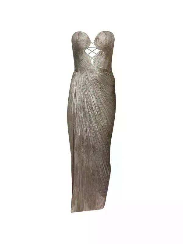MARIA LUCIA HOHAN Amisha Lace-up Pleated Maxi Dress - Gold