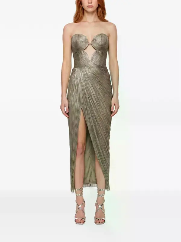 MARIA LUCIA HOHAN Amisha Lace-up Pleated Maxi Dress - Gold