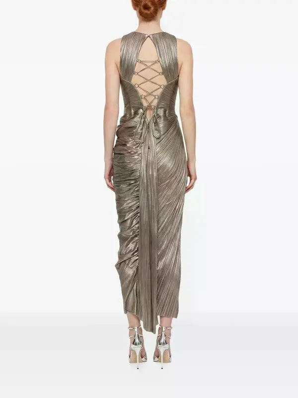 MARIA LUCIA HOHAN Amisha Lace-up Pleated Maxi Dress - Gold