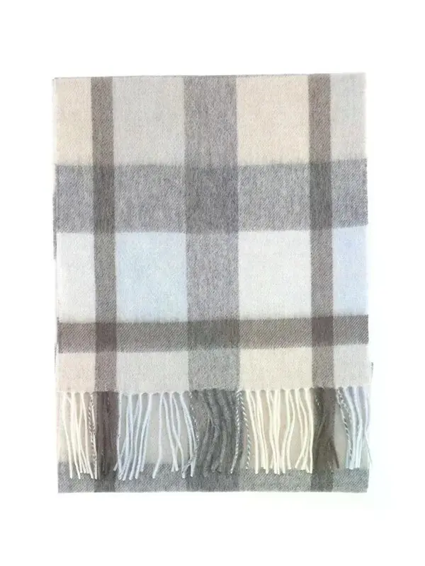 PUROTATTO Check-pattern Fringed Scarf - Neutrals