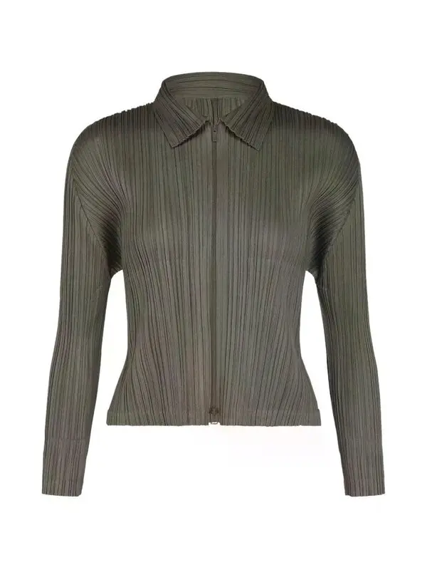 Issey Miyake Pleated Zip-up Shirt - Grey