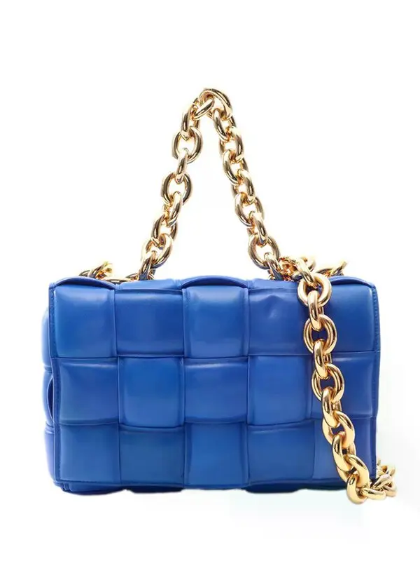 Bottega Veneta 2012-2026 Nappa Intrecciato Padded Chain Cassette Satchel - Blue
