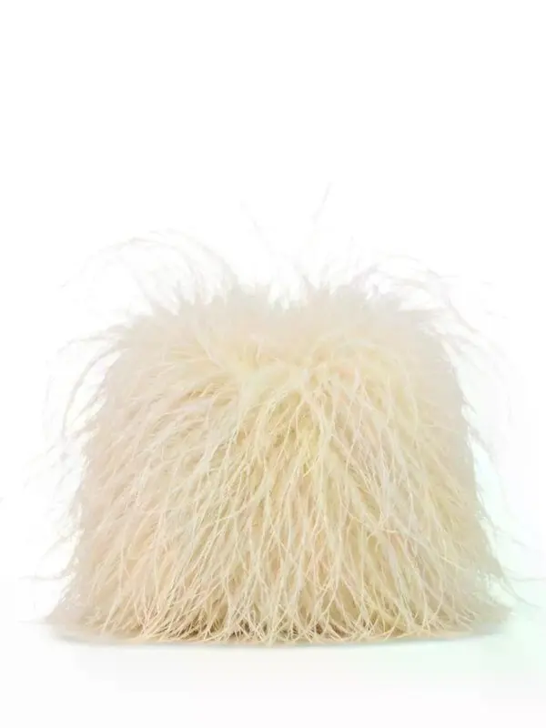 YVES SALOMON Feather-embroidered Clutch Bag - White