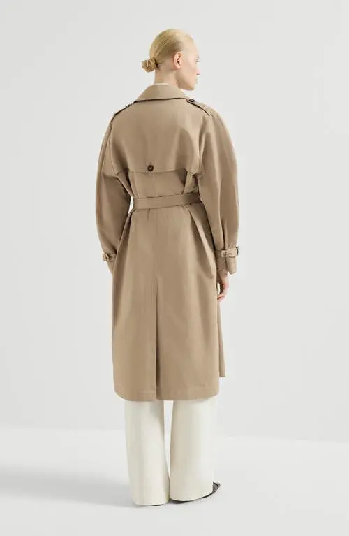 Brunello Cucinelli Cotton And Linen Twill Trench With Monili