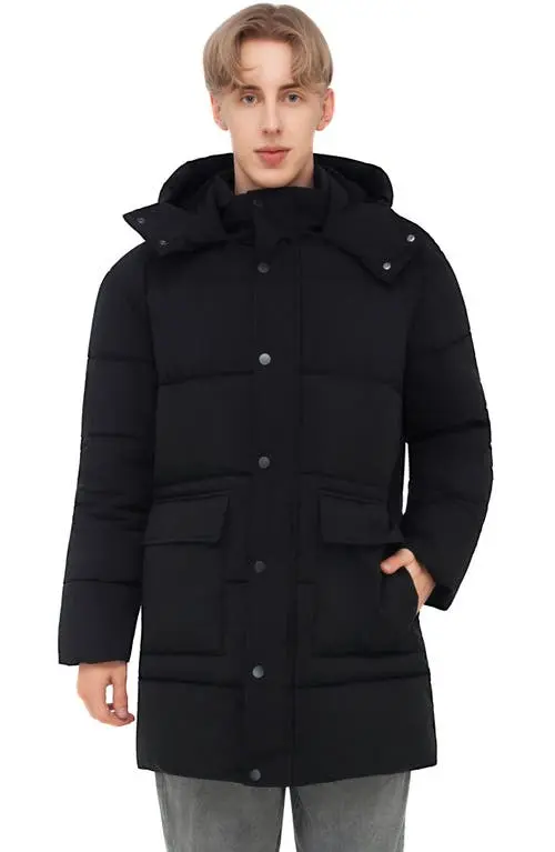 ROKKA&ROLLA Hudson Hooded Mid-length Puffer Jacket - Black