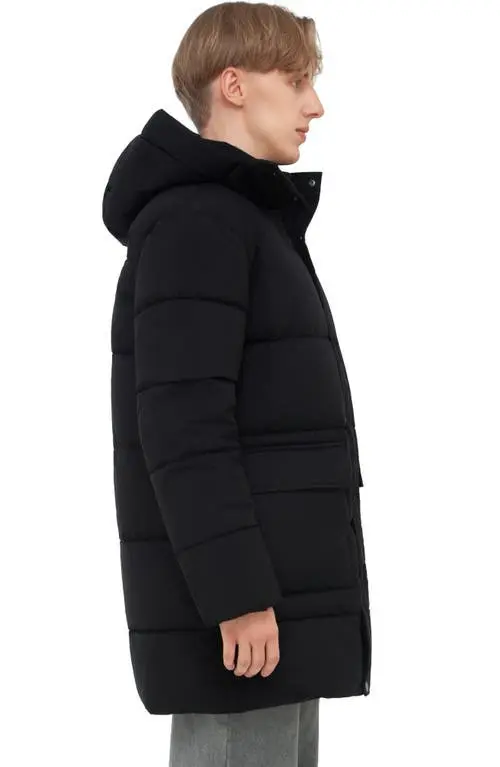 ROKKA&ROLLA Hudson Hooded Mid-length Puffer Jacket - Black