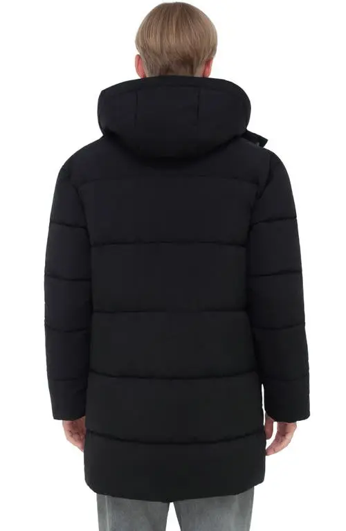 ROKKA&ROLLA Hudson Hooded Mid-length Puffer Jacket - Black