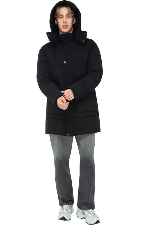 ROKKA&ROLLA Hudson Hooded Mid-length Puffer Jacket - Black