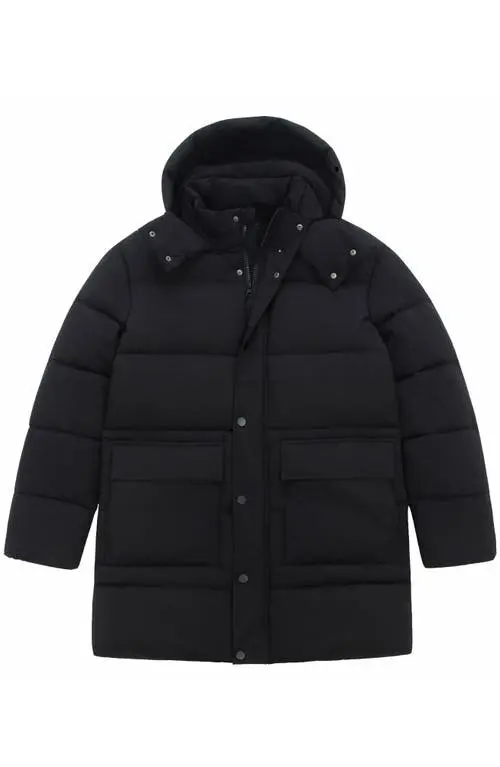 ROKKA&ROLLA Hudson Hooded Mid-length Puffer Jacket - Black