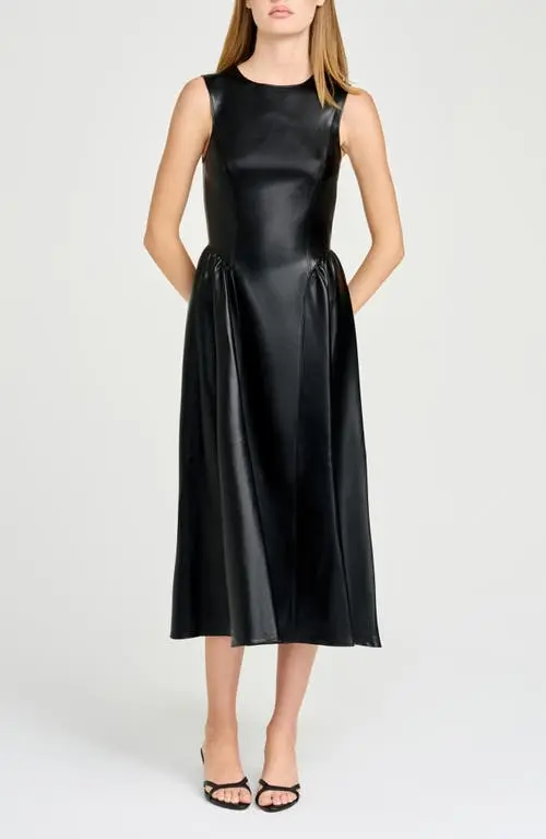WAYF Angelina Sleeveless Faux Leather Midi Dress