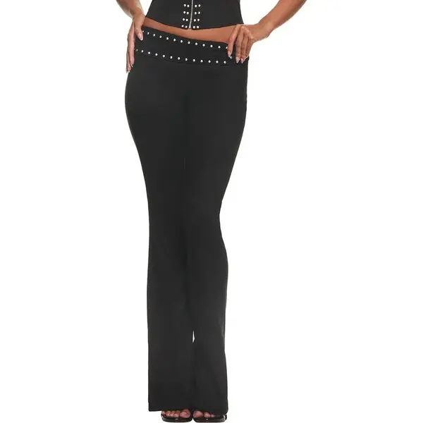 I.AM.GIA Seraphine Studded Low Rise Faux Suede Flare Pants - Black Suede