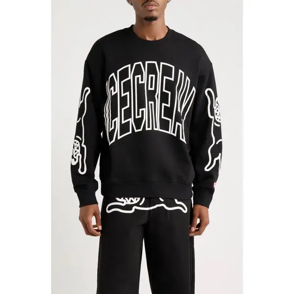 ICECREAM Coffee Oversize Cotton Crewneck Sweatshirt - Black