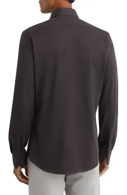 REISS Monaco Slim Fit Stretch Jersey Shirt - Dark Brown