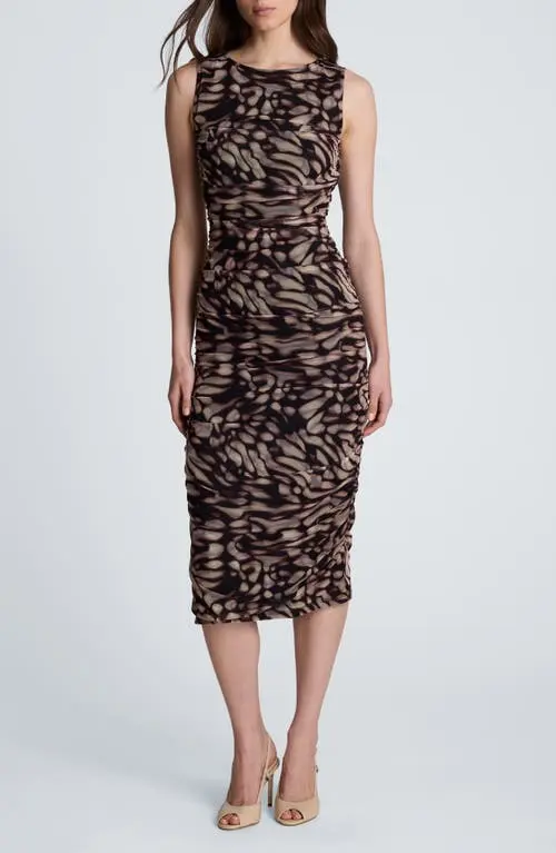 KENNETH COLE Ruched Sleeveless Midi Dress