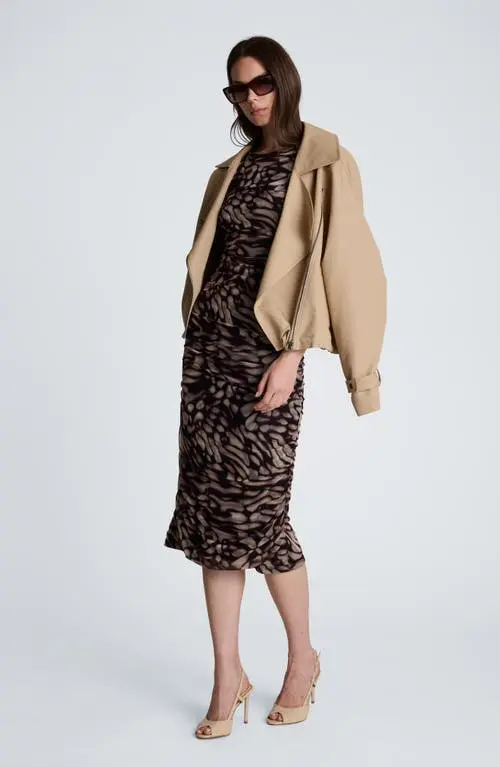 KENNETH COLE Ruched Sleeveless Midi Dress