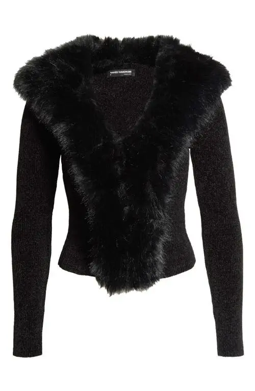 Naked Wardrobe Faux Fur Collar Cardigan