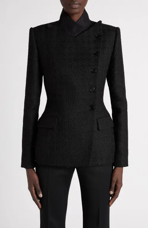 Alexander McQueen Textured Wool Blend Asymmetric Button Jacket