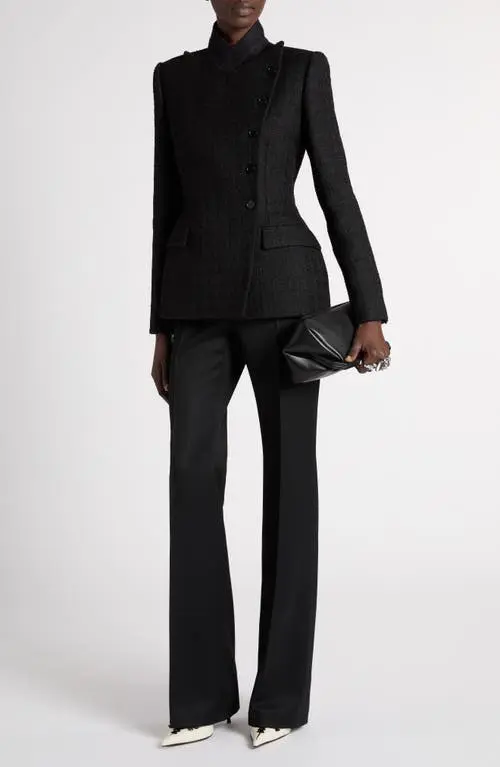 Alexander McQueen Textured Wool Blend Asymmetric Button Jacket