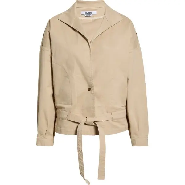 RE/DONE Debbie Cotton Blend Tie Waist Jacket - Khaki