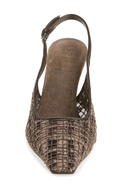 Brunello Cucinelli Monili Check Beaded Mesh Slingback Sandal